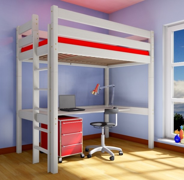 Hochbett Stockholm 2, H215 cm, L2 gerade Leiter, Kiefer weiß Hochbetten ...